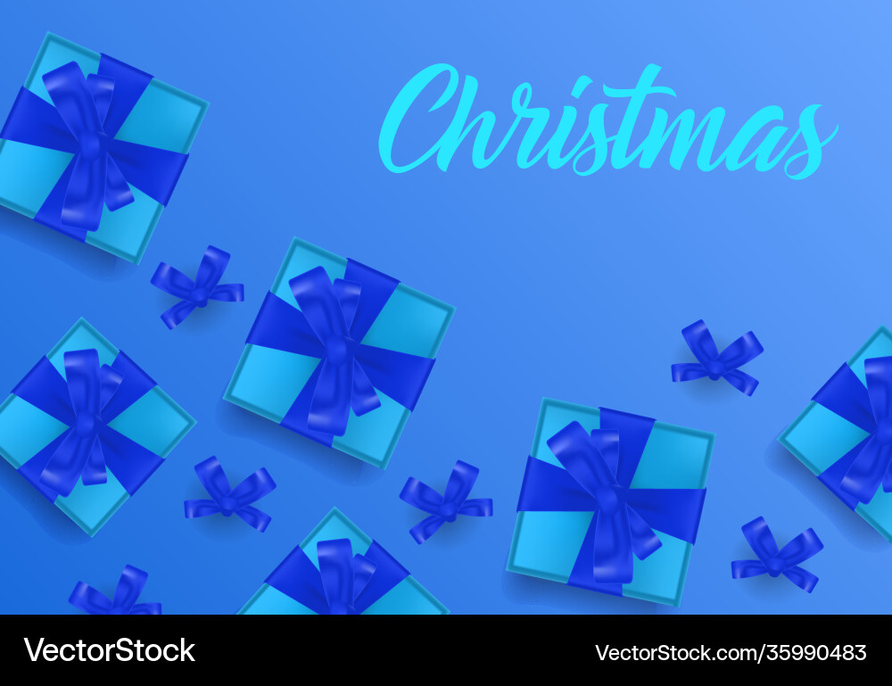 Christmas lettering on blue background with gift Vector Image