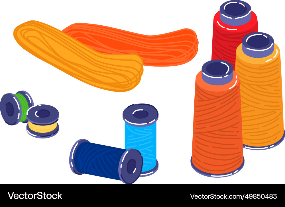 Colorful sewing threads and bobbins on white Vector Image