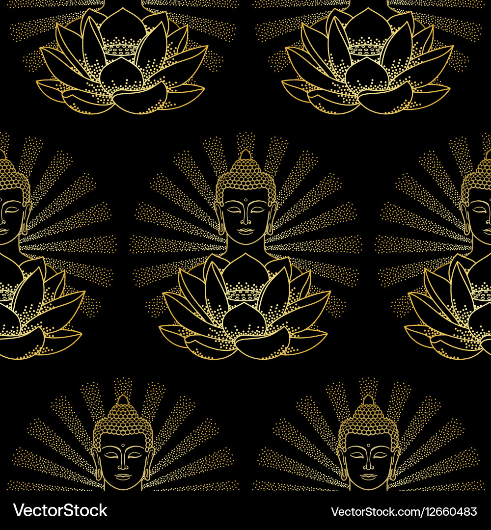 Gold buddha and lotus with light seamless pattern Vector Image