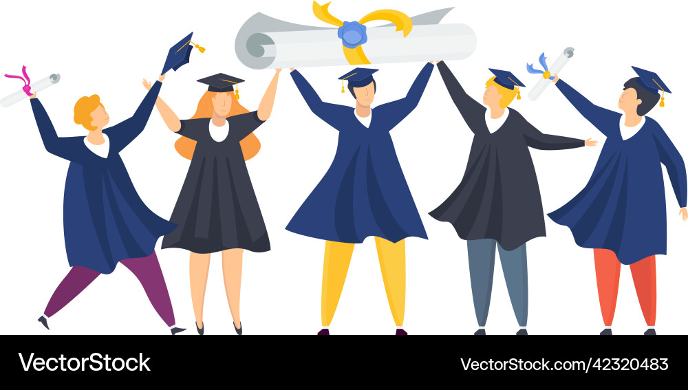 Happy young group graduation jumping graduation Vector Image