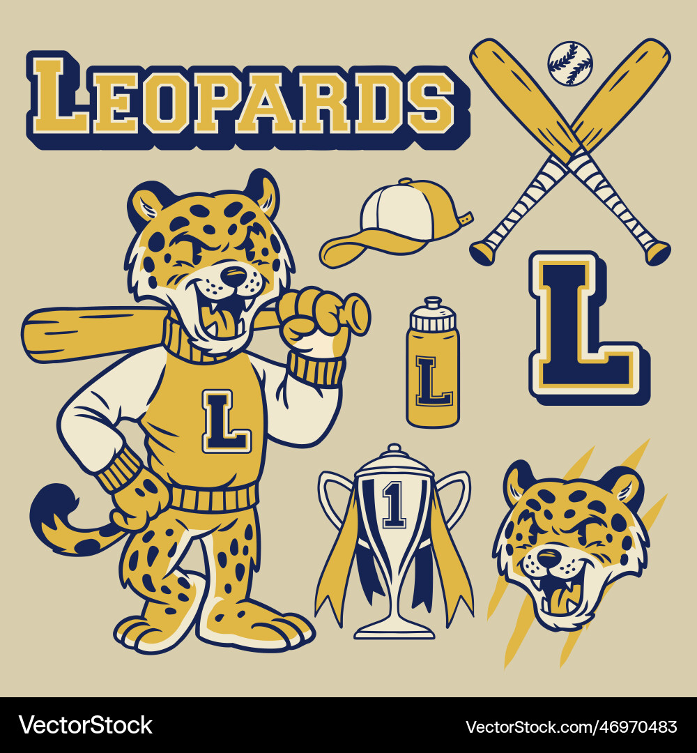 Leopard mascot vintage object in hand drawn design