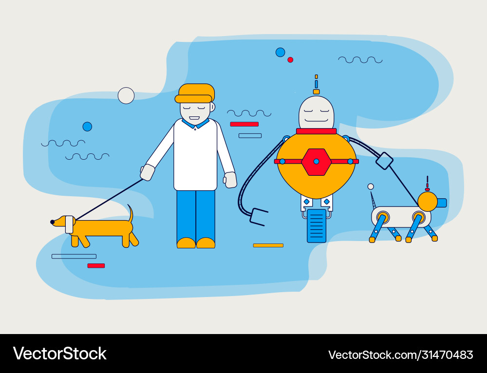 Robot walks electronic dog man with live Vector Image