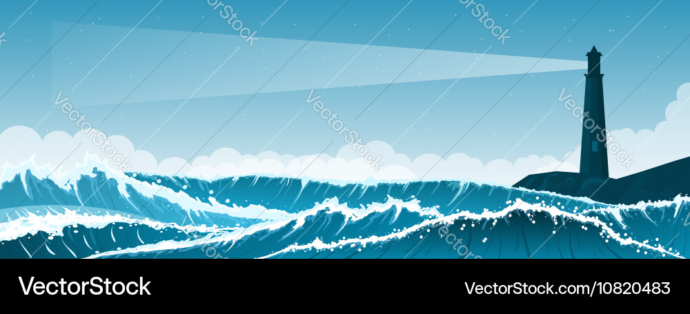 Stormy seascape background with lighthouse Vector Image