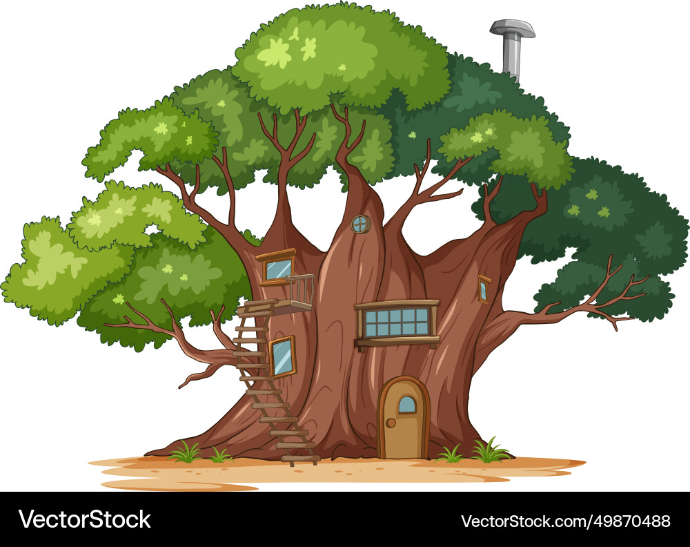 Cartoon treehouse with windows and a door Vector Image