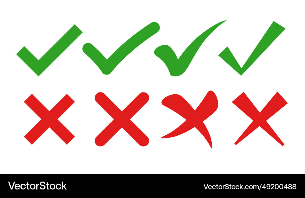 Check mark and cross symbols in flat styles Vector Image
