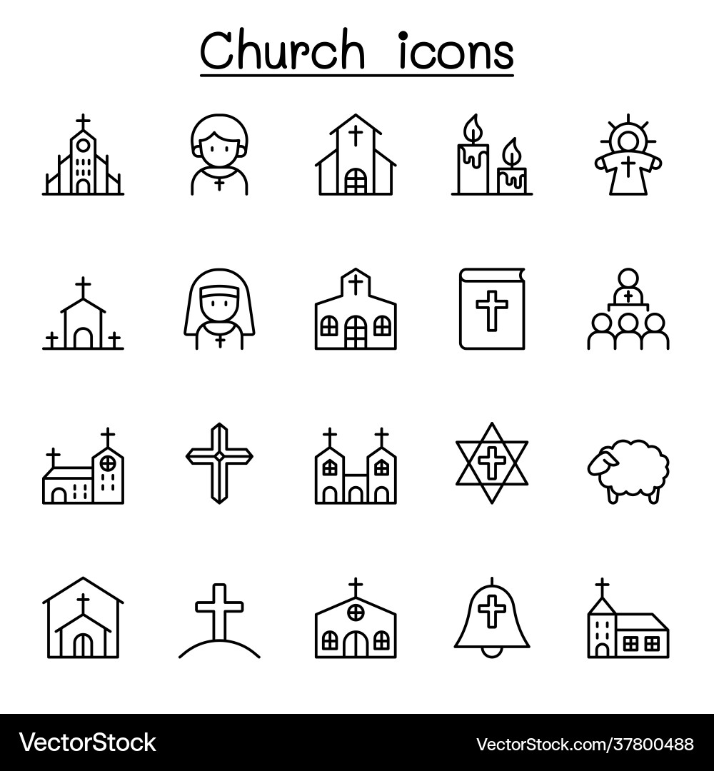 Church icons set in thin line style Royalty Free Vector