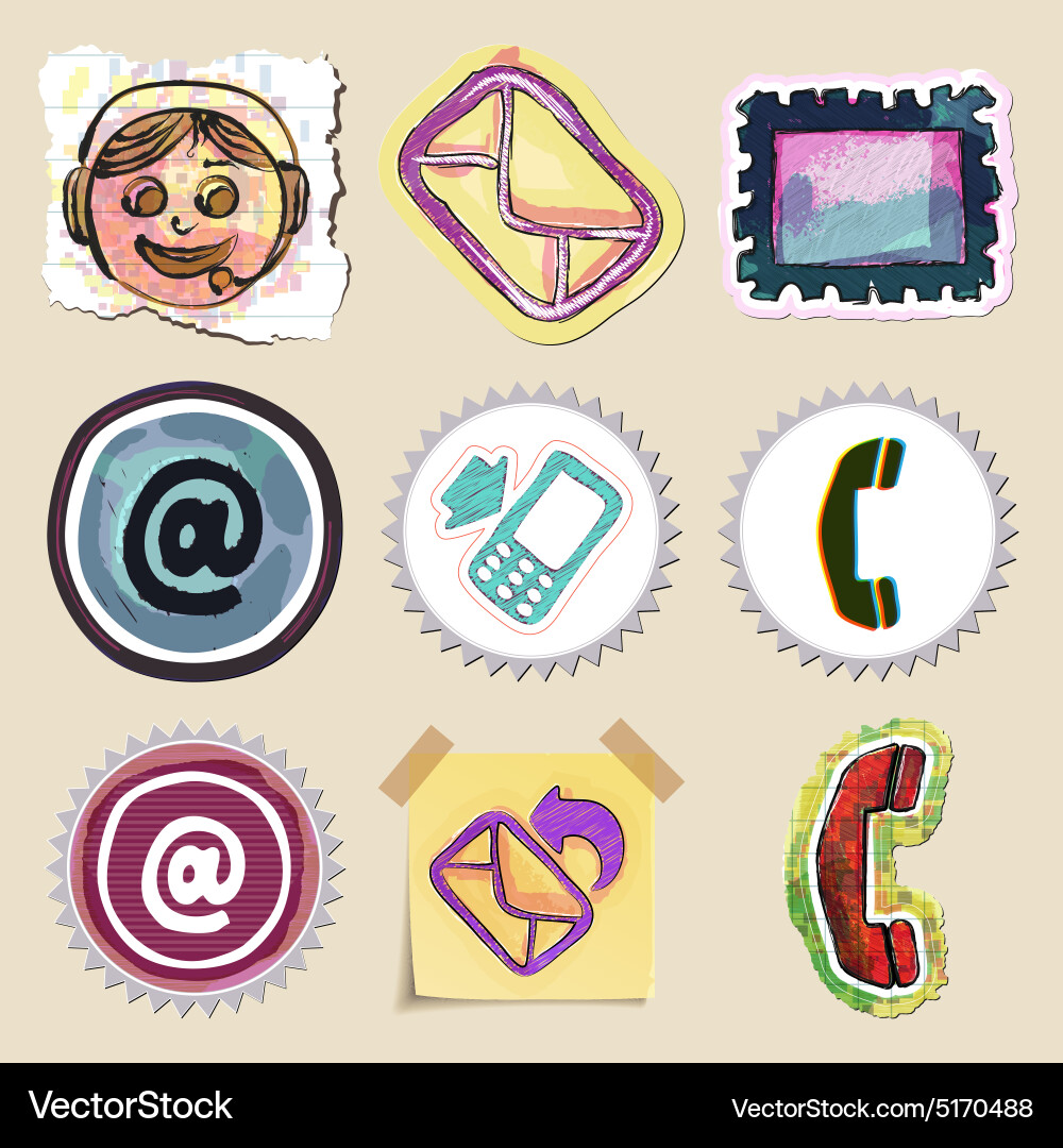 Communication icons set hand drawn and isolated Vector Image