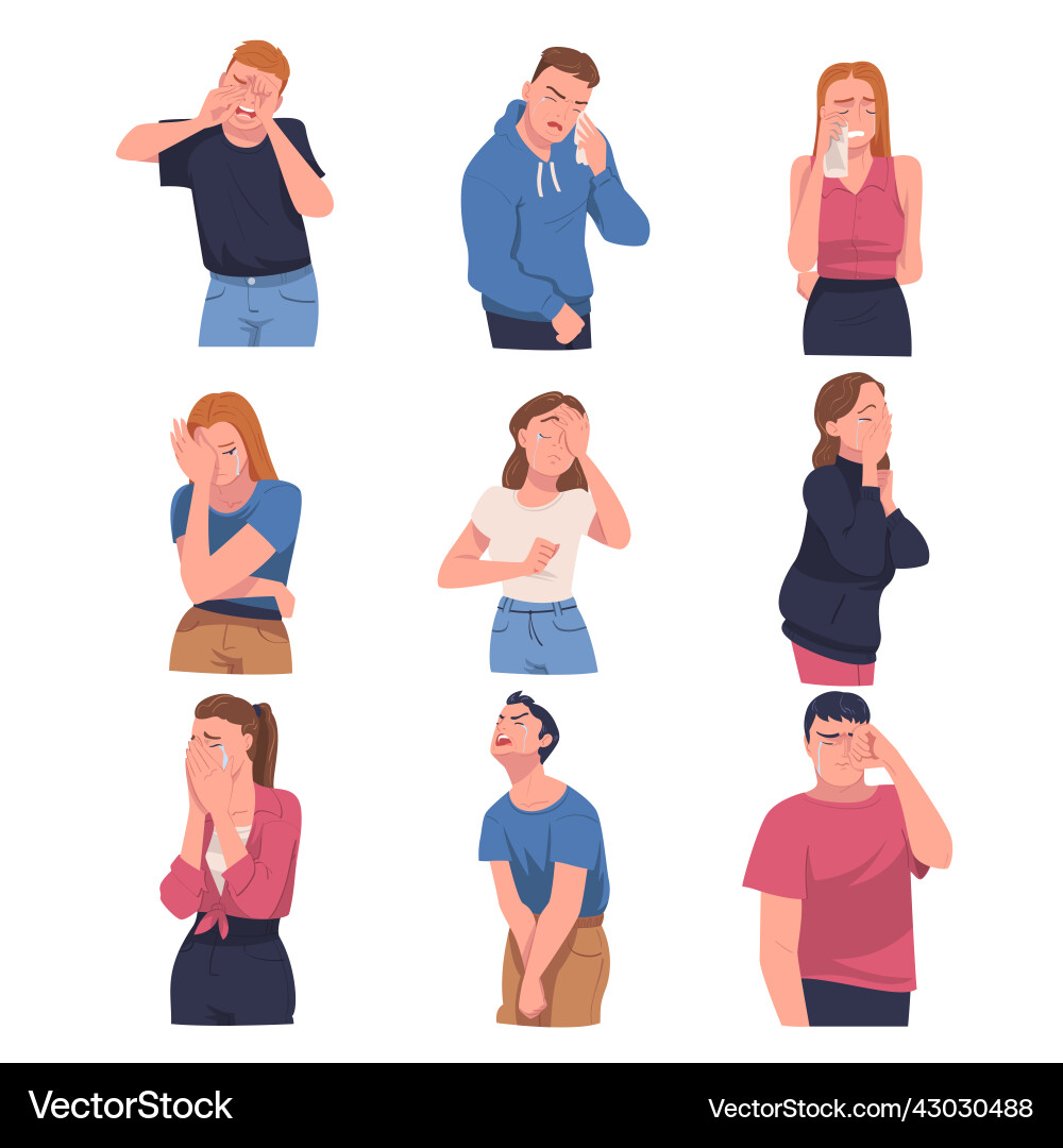 Crying people character weeping and sobbing from Vector Image