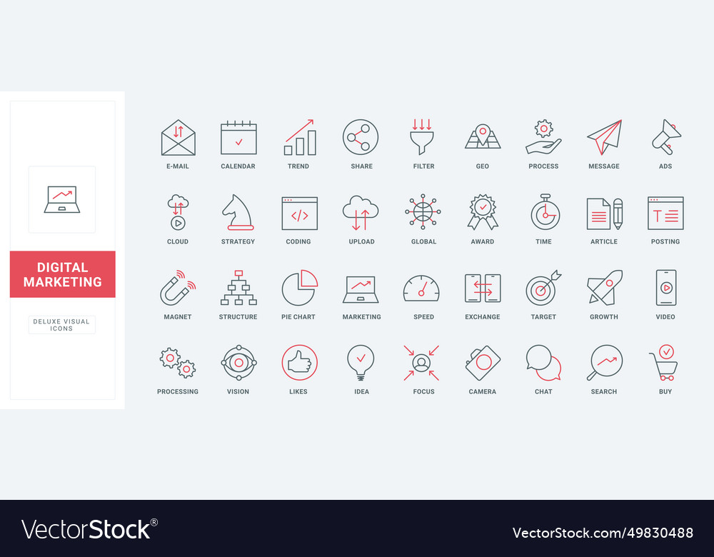 Digital marketing line icons set promo blog Vector Image