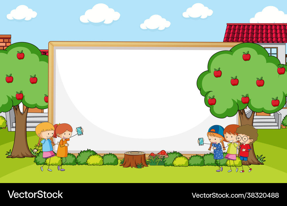 Empty banner with many kids doodle cartoon Vector Image
