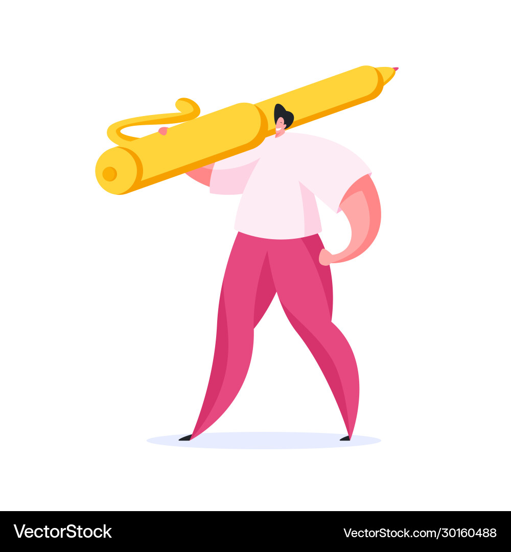 Positive male writer with pen flat Royalty Free Vector Image