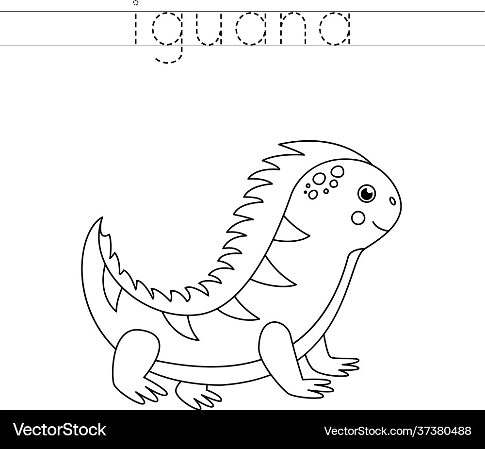 Tracing letters with cute iguana writing practice Vector Image