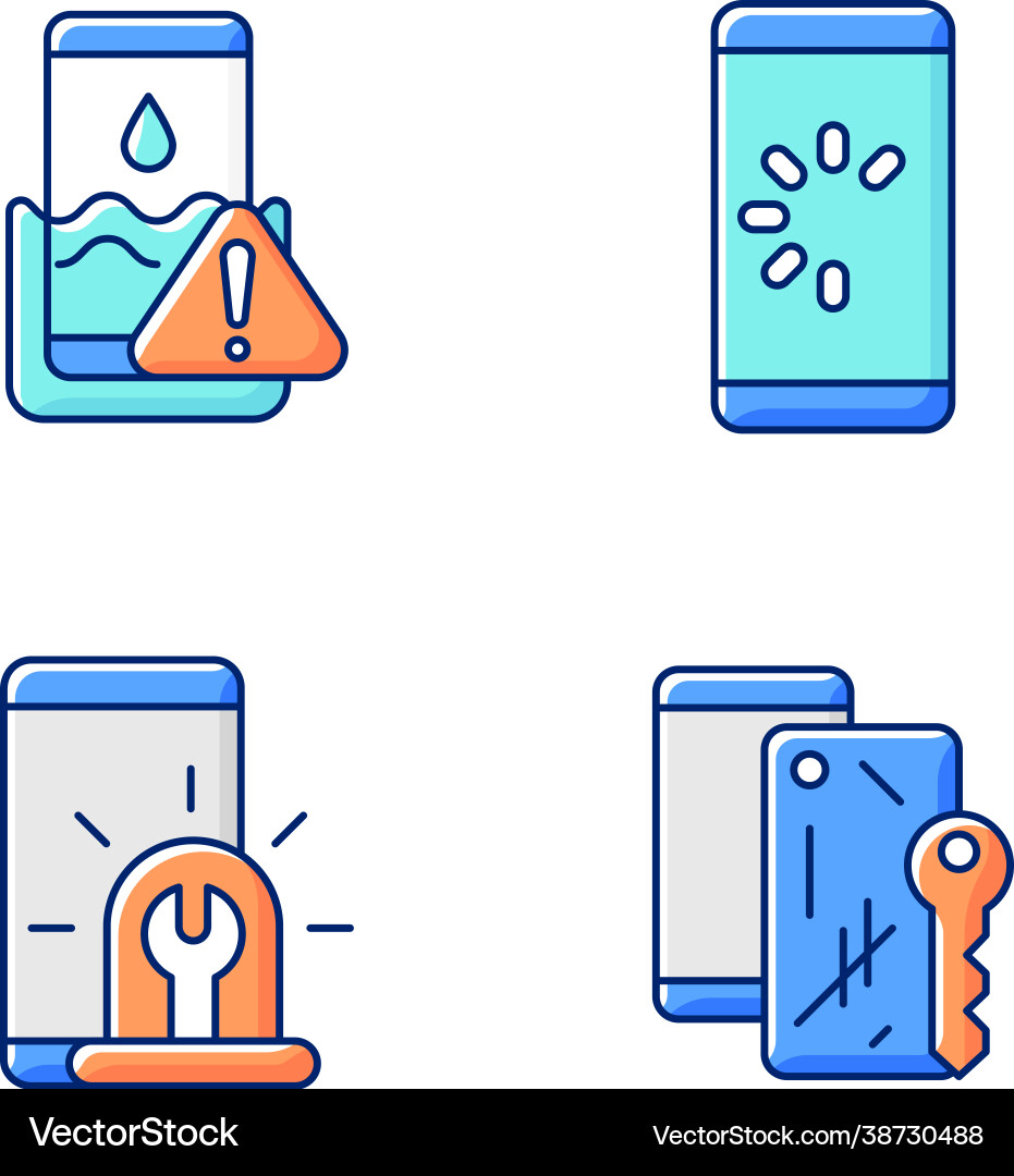 Usual mobile phone problems rgb color icons set Vector Image