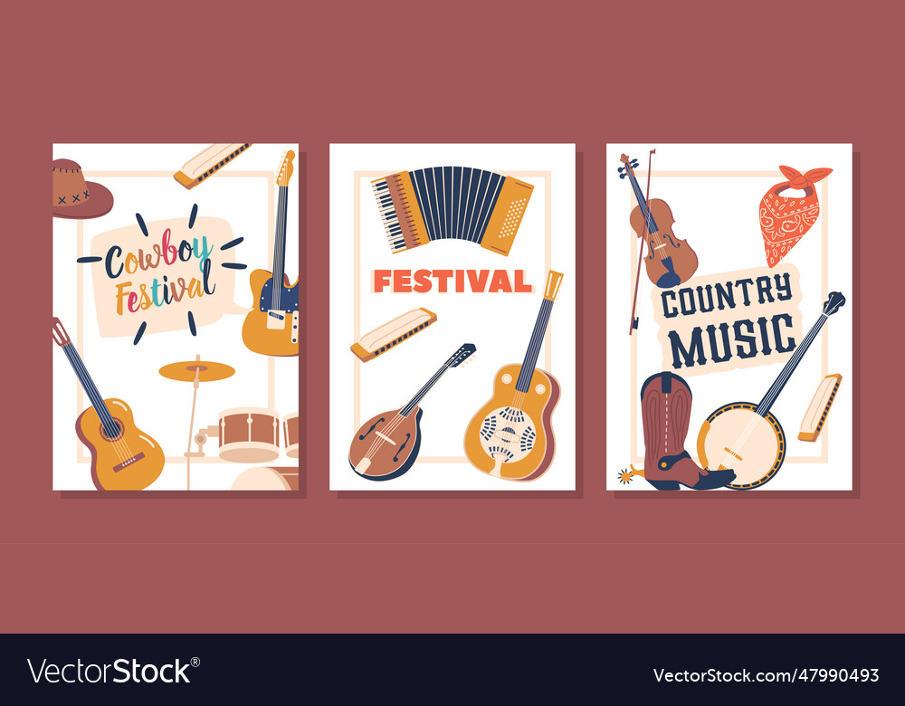 Country music instrument-themed banners vibrant Vector Image