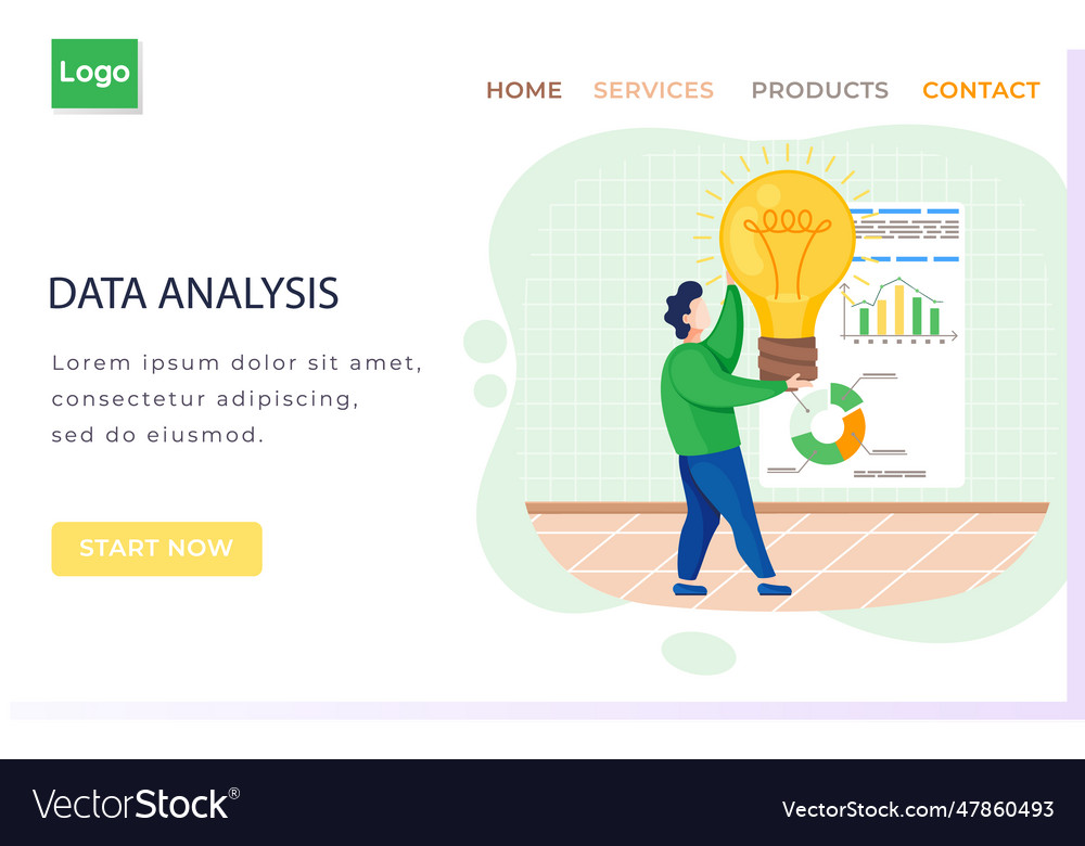 Data analysis analytics landing page template Vector Image