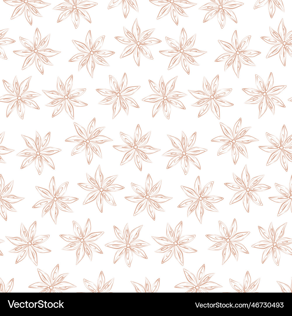 Endless pattern of contour drawing star anise Vector Image