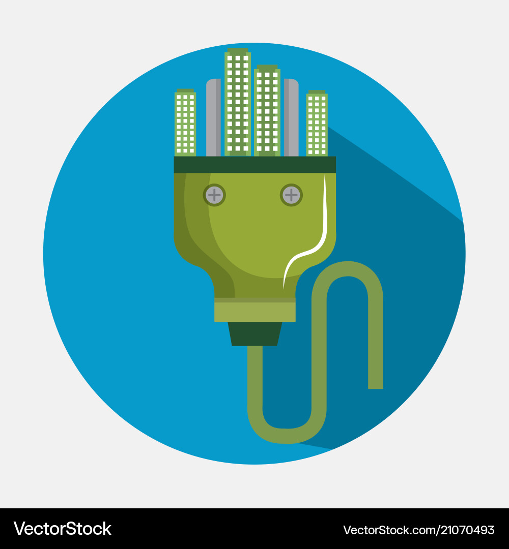 Energy plug with green city Royalty Free Vector Image