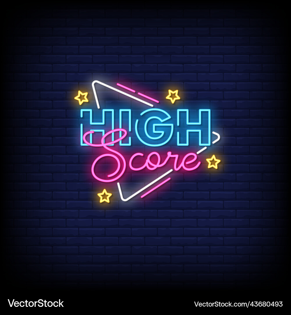 Neon sign high score with brick wall background Vector Image