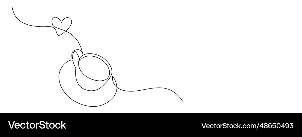 One continuous drawing of cup coffee with heart Vector Image