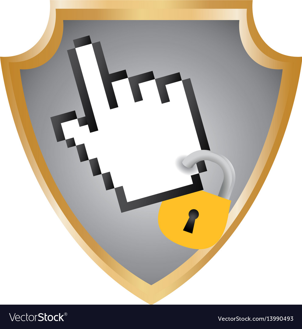 Shield security pointer hand Royalty Free Vector Image