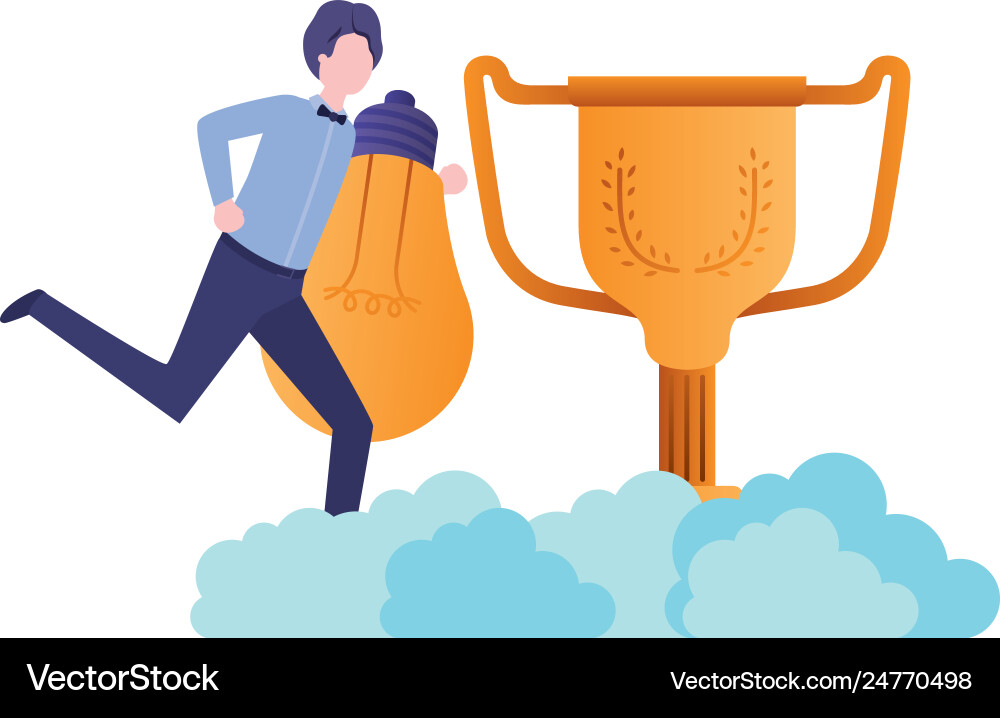 Businessman in clouds with trophy avatar Vector Image