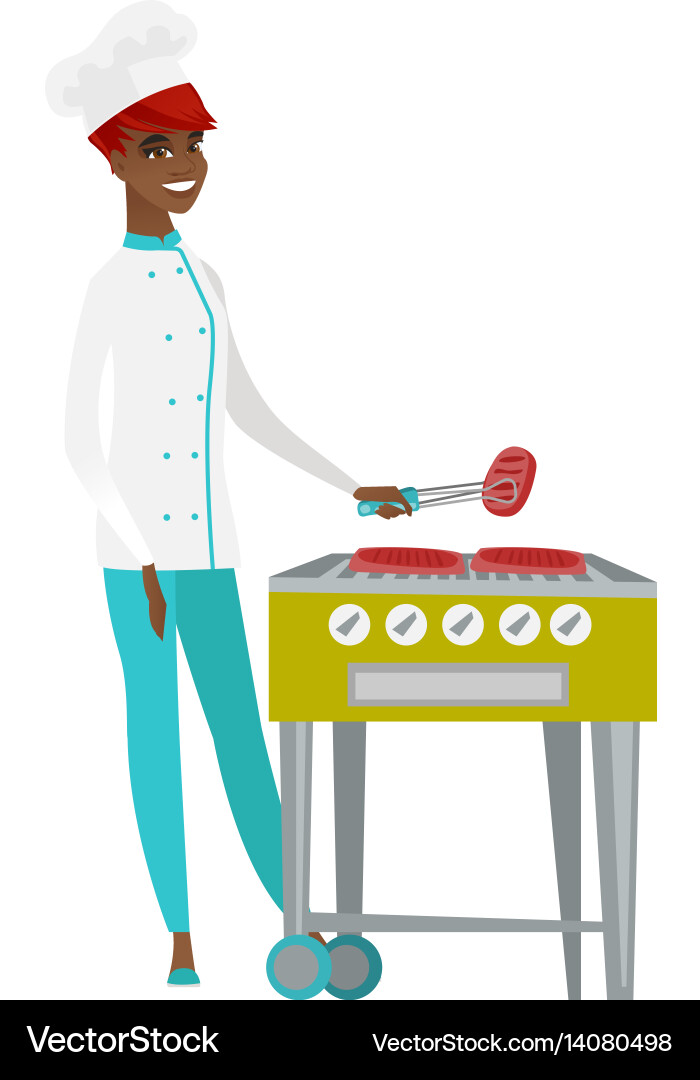 Chef cook cooking steak on barbecue grill Vector Image