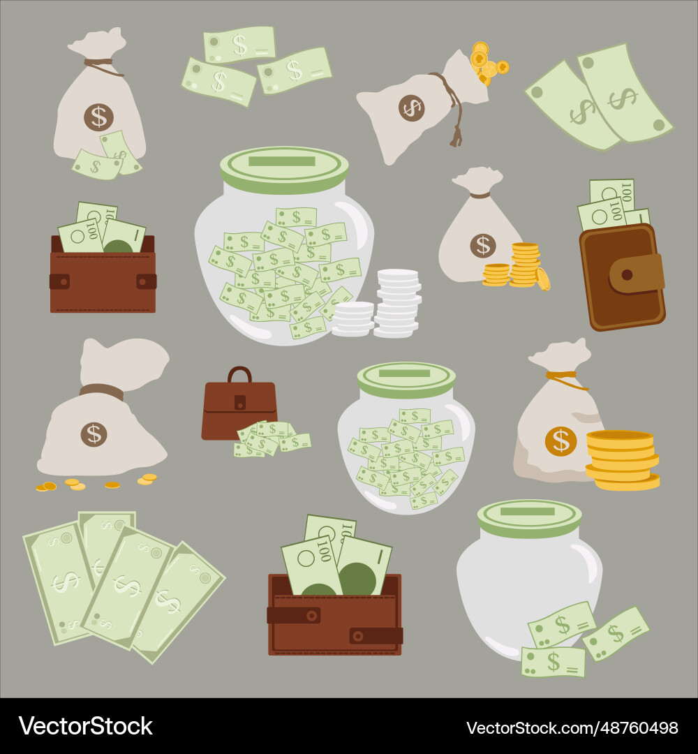 Dollar money and coins collection Royalty Free Vector Image