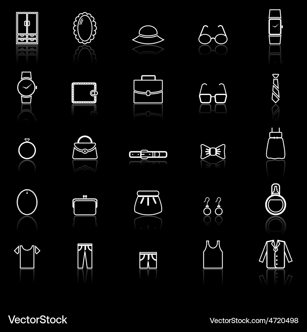 Dressing line icons with reflect on black Vector Image