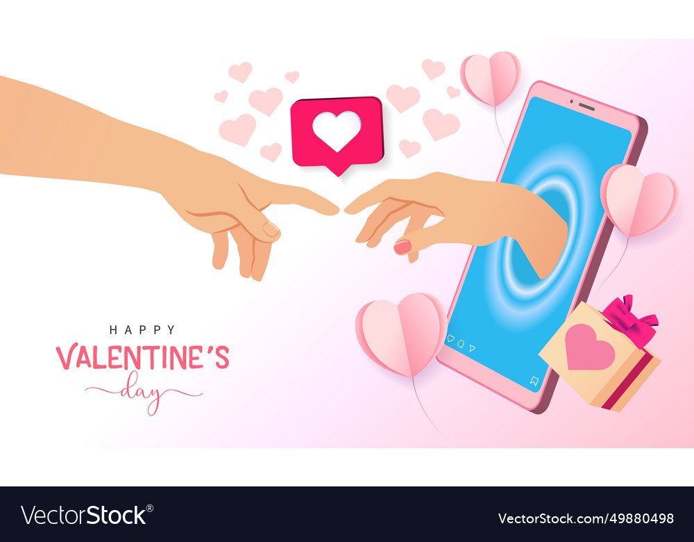 Happy valentines day with smartphone and hands Vector Image