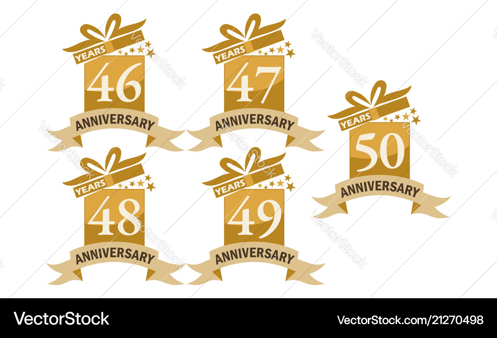Year gift box ribbon anniversary set Royalty Free Vector