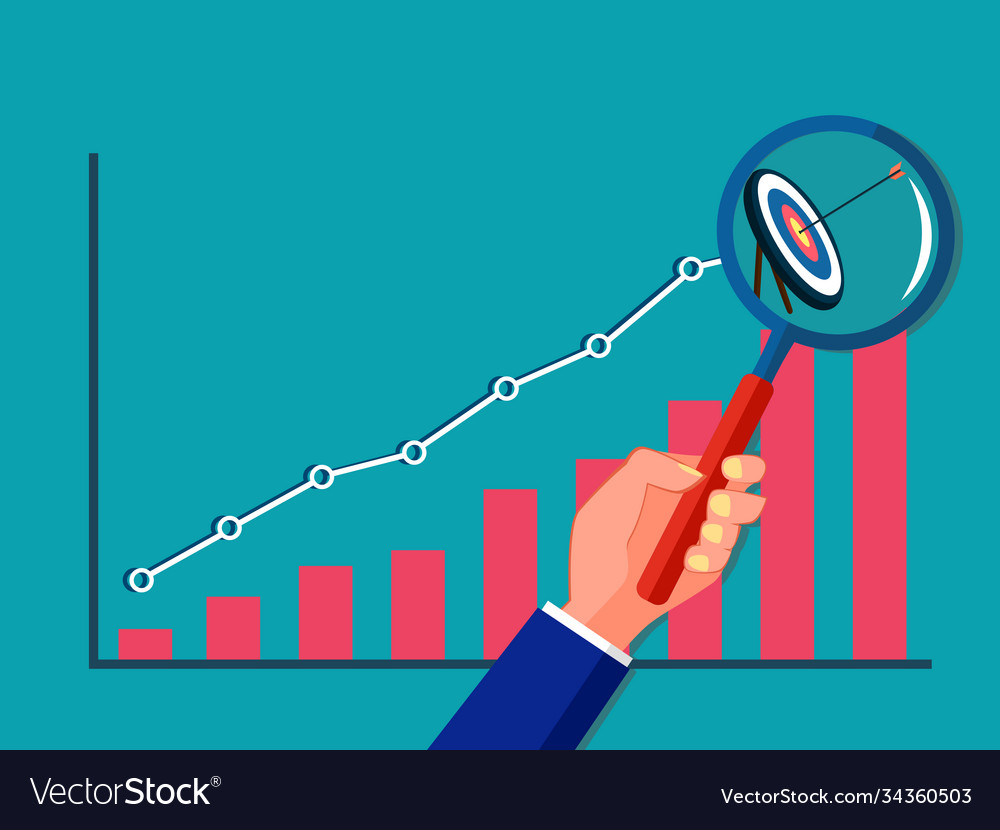 A goal in magnifying glass and growth graph Vector Image
