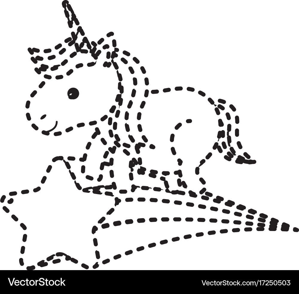 Dotted shape nice unicorn with horn and shooting Vector Image