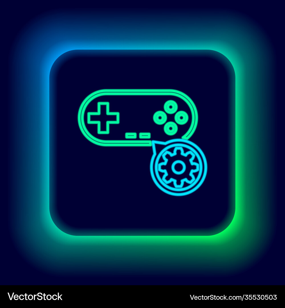 Glowing neon line gamepad and gear icon isolated Vector Image