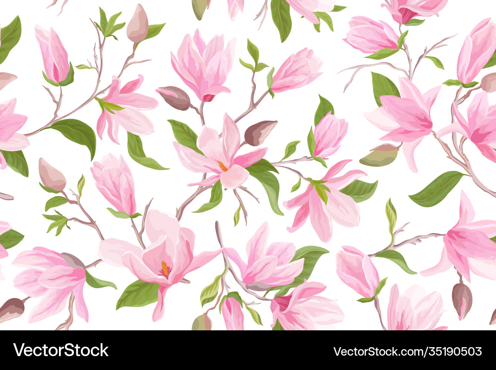Magnolia watercolor floral seamless pattern Vector Image