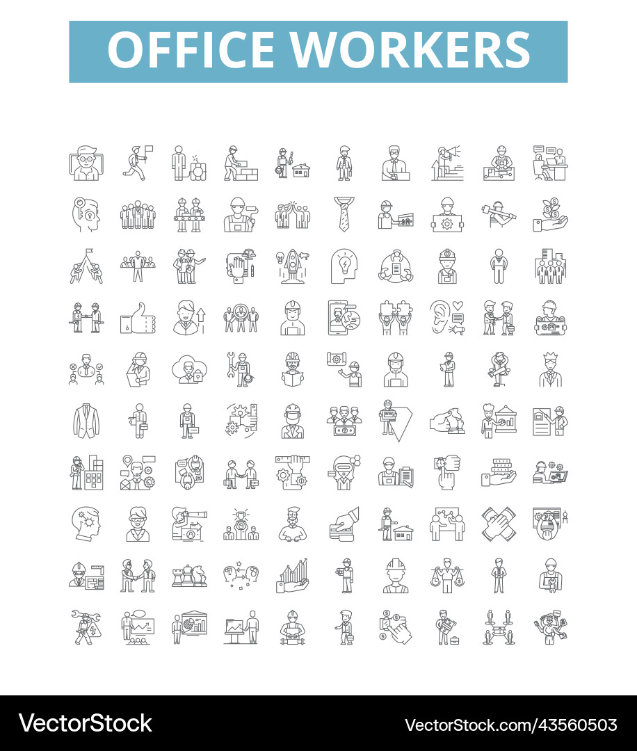 Office workers icons line symbols web signs Vector Image