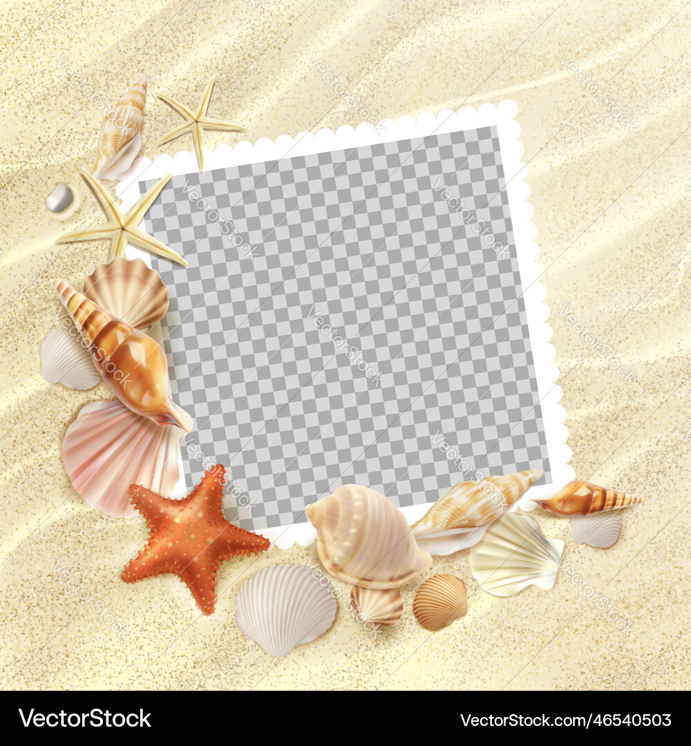 Photo frame on summer beach seaside top view Vector Image