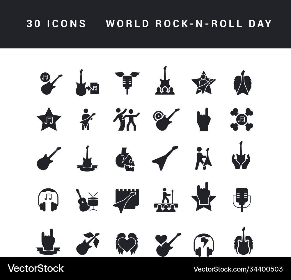 Simple icons world rock-n-roll day Royalty Free Vector Image