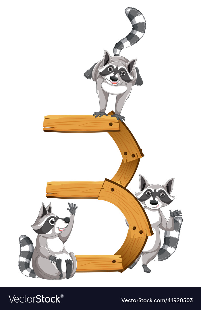 Three raccoons attached to number Royalty Free Vector Image