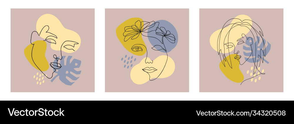 Abstract trendy cards with one line drawing Vector Image