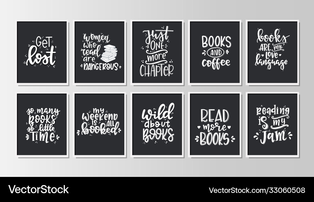 Books and reading lettering set hand drawn Vector Image