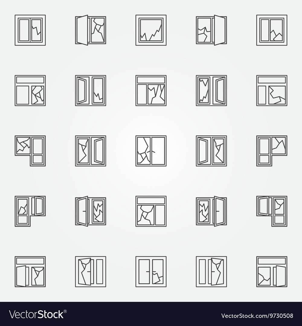 Broken windows icon set Royalty Free Vector Image