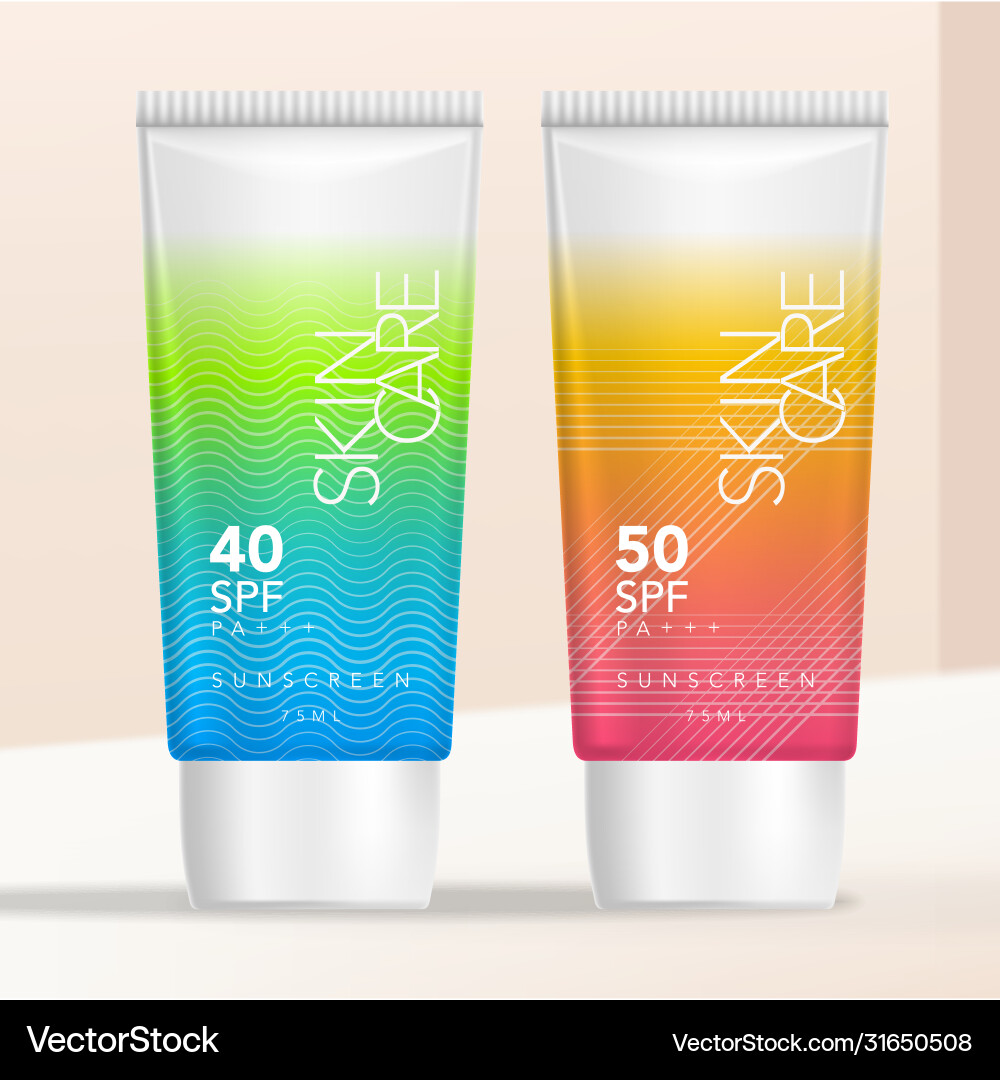 Flat sunscreen beauty tube packaging Royalty Free Vector