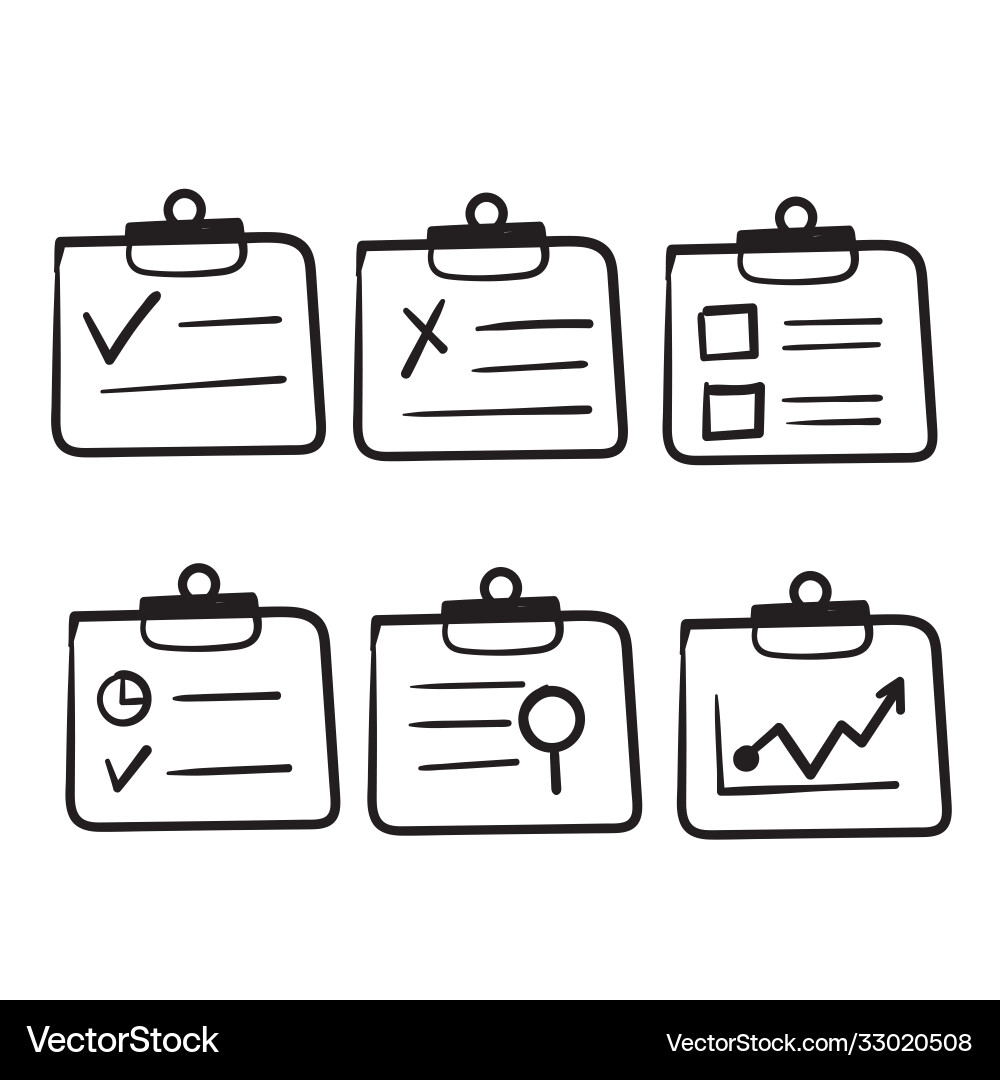 Hand drawn clipboard line icons collection doodle Vector Image