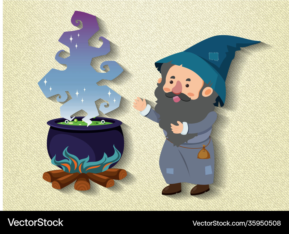 Little wizard cartoon character with potion pot Vector Image
