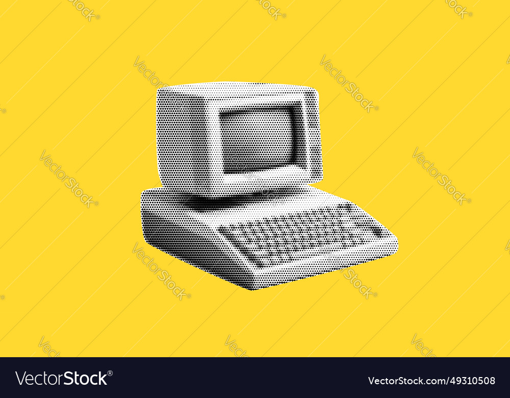Old retro computer with keyboard and monitor Vector Image