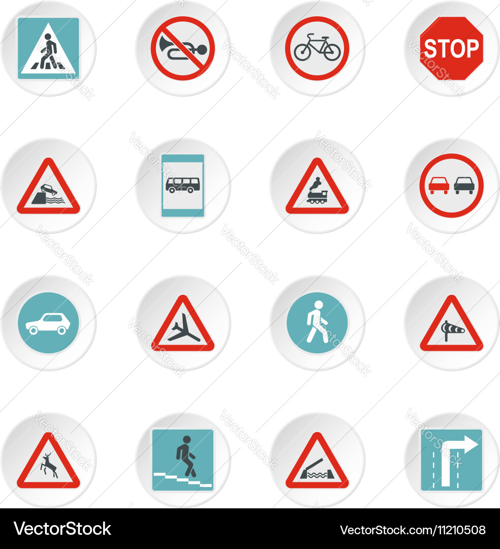 Road signs icons set flat style Royalty Free Vector Image