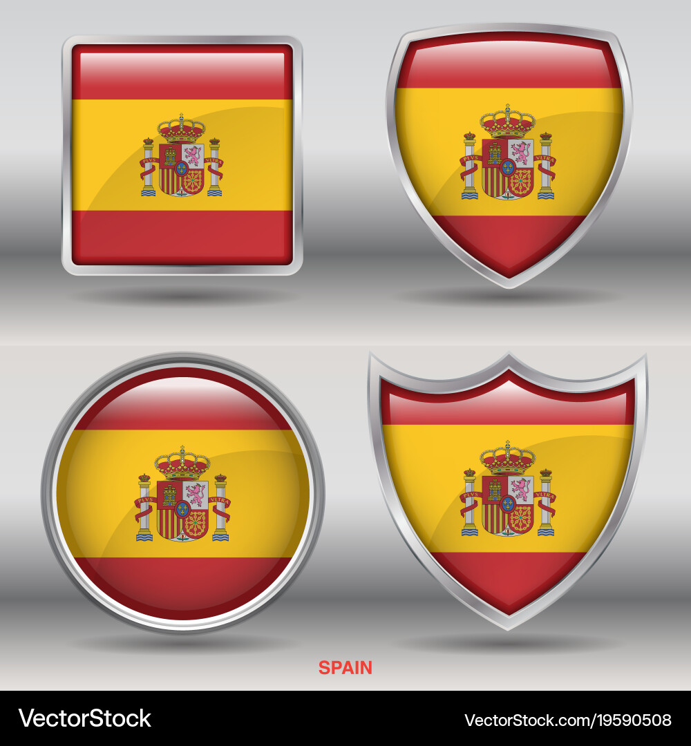 Spain flag in 4 shapes collection Royalty Free Vector Image