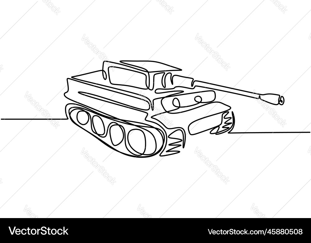 Tank one line drawing an armoured fighting Vector Image