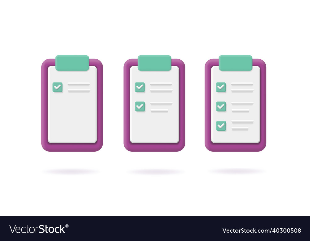 Task management check list 3d icons set Royalty Free Vector