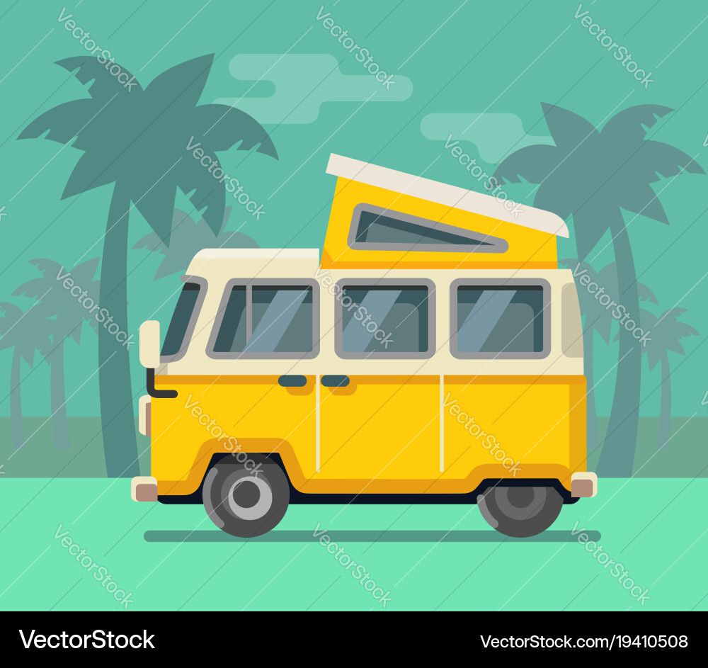 Vintage van summer vacation time tropics Vector Image